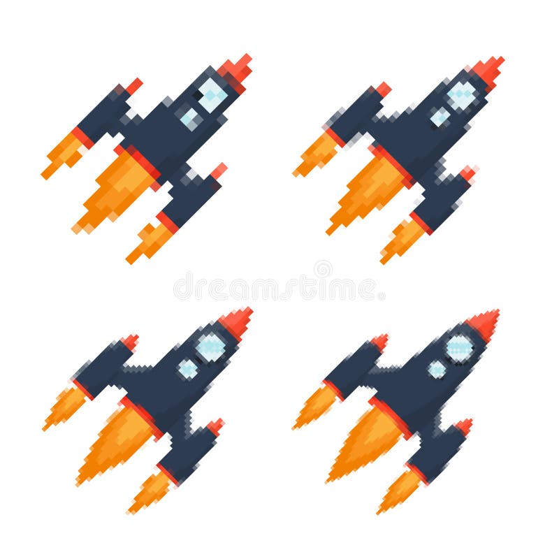 Pixel Art Rocket with Fiery Trails, Retro Games, Space-themed Designs ...