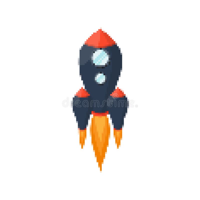 Pixel Art Rocket with Fiery Trails, Retro Games, Space-themed Designs ...