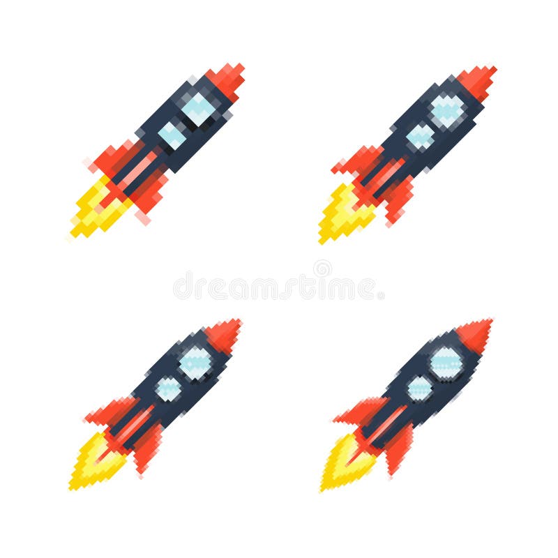 Pixel Art Rocket with Fiery Trails, Retro Games, Space-themed Designs ...