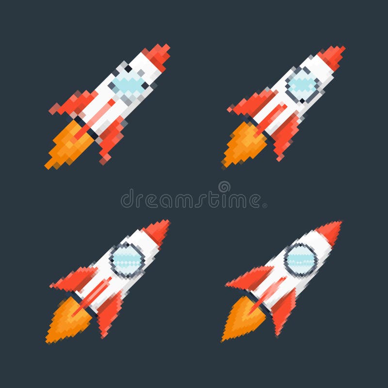 Pixel Art Rocket with Fiery Trails, Retro Games, Space-themed Designs ...