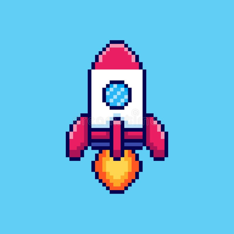 Pixel Art Rocket Launch Game Asset Design Stock Vector - Illustration ...