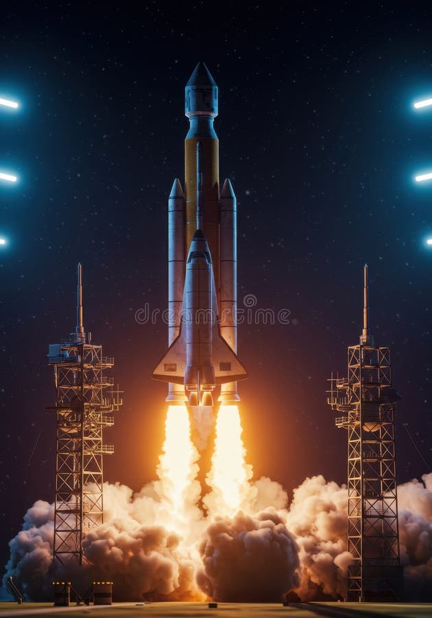 Pixel Art Rocket Launch at Night Stock Illustration - Illustration of ...