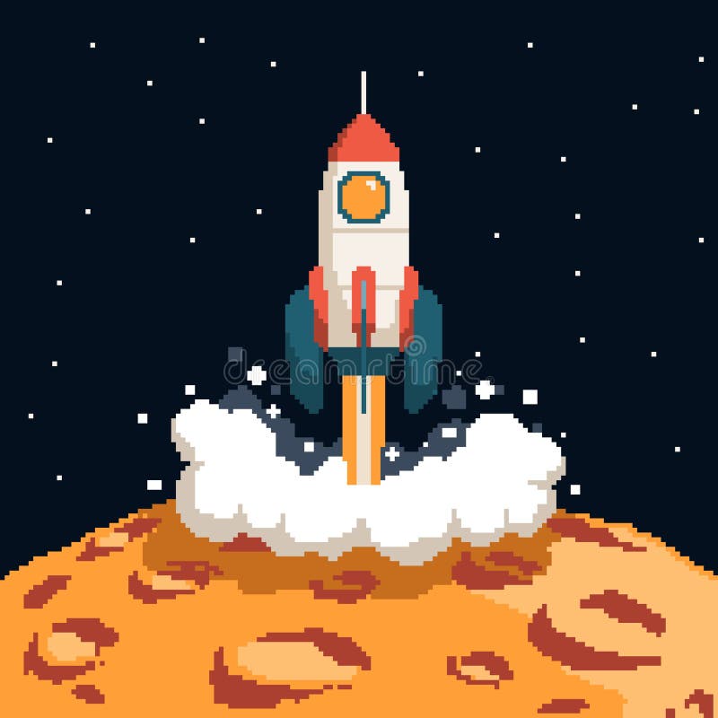 Pixel Art Rockets Taking Off from Stock Vector - Illustration of moon ...