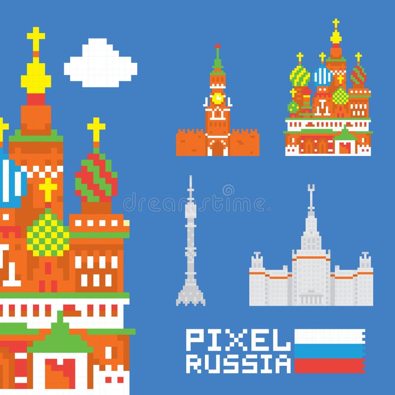 Russia Pixel Flag. Pixelated Banner Russian. Political Bit Icon. Stock ...