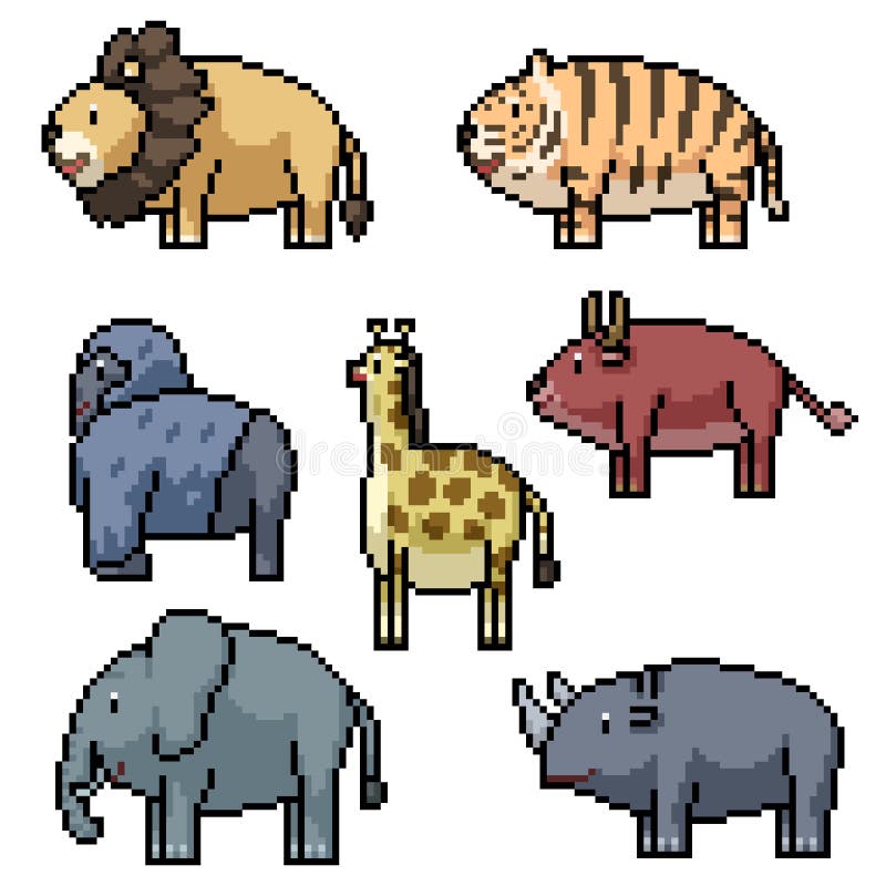 Pixel Art of Safari Zoo Animal Stock Vector - Illustration of giraffe ...