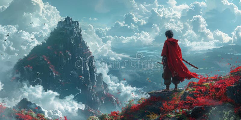 Pixel Art of a Samurai on a Mountain, Nestled in Natural Scenery Stock ...