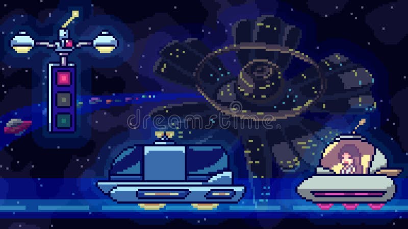 Pixel Art Scene Station Traffic Stock Vector - Illustration of light ...