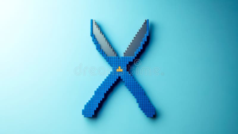 Pixel Art Scissors Icon Lying on Blue Background Stock Photo - Image of ...