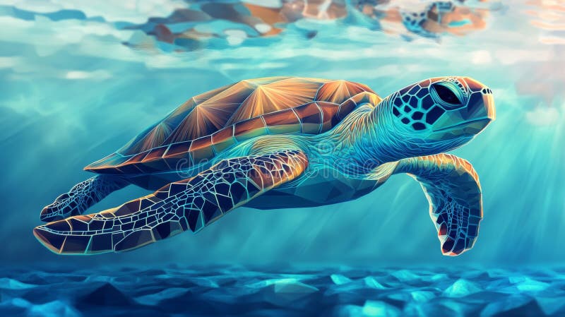 Pixel Art Sea Turtle Underwater in Blue Ocean Stock Illustration ...