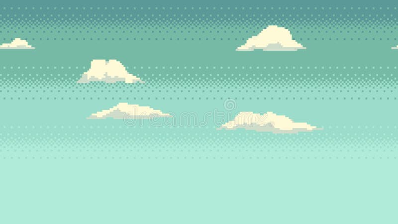 Pixel Art Clouds Floating Horizontally On Blue Sky Background Seamless Looping Animation