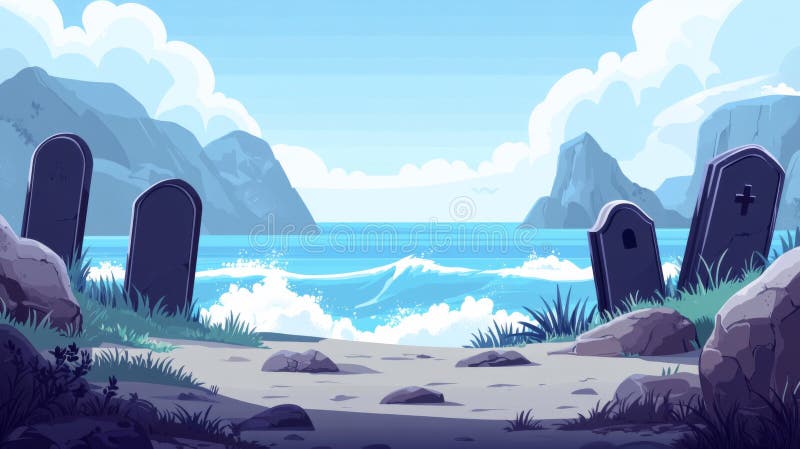 Pixel Art Seascape with Graves on a Sandy Beach Stock Illustration ...