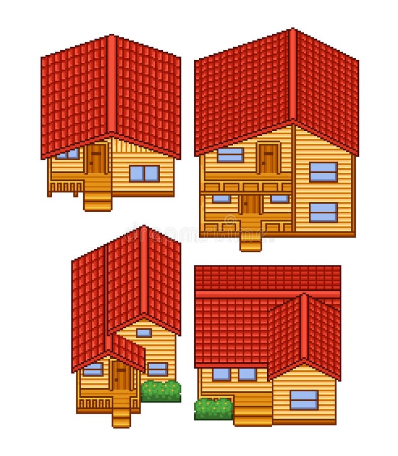 Pixel Art Set House Top Down Stock Vector - Illustration of line ...