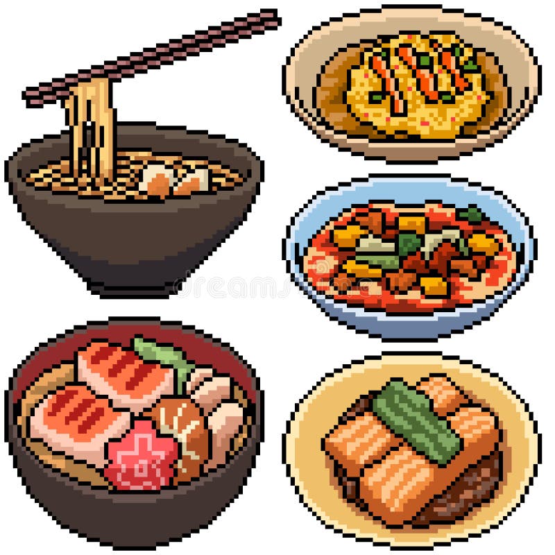 Pixel Art Isolated Asian Food Stock Vector - Illustration of noodle ...