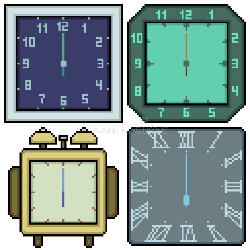 Pixel Art Isolated Clock Rectangle Design Stock Vector - Illustration ...