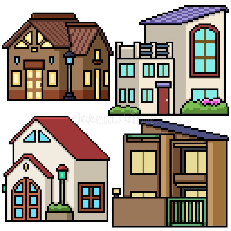 Pixel Art Isolated Modern House Stock Vector - Illustration of building ...