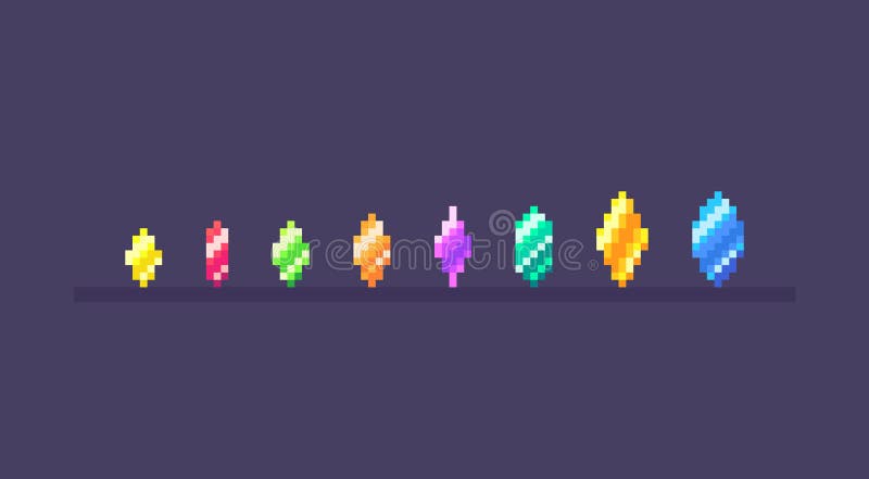 Pixel Art Set of Magic Crystals Different Sizes Stock Vector ...