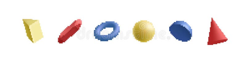 Pixel Art Shapes with Colorful Geometric 3d Objects in Different Colors ...