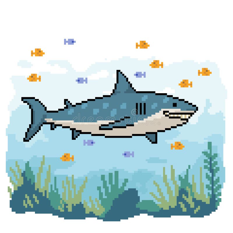 Pixel Art Shark Swim Underwater Stock Vector - Illustration of vector ...