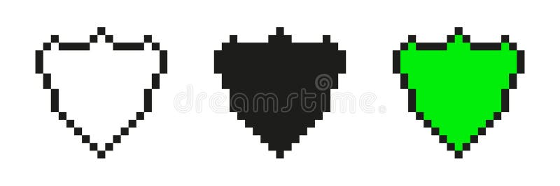 Pixel Art Shield Icon Set. Protection and Security Symbols in Pixelated ...