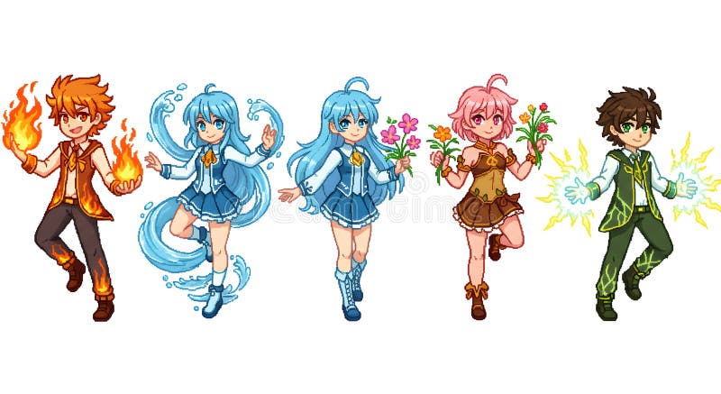 Elemental Anime Characters stock illustration. Illustration of ...