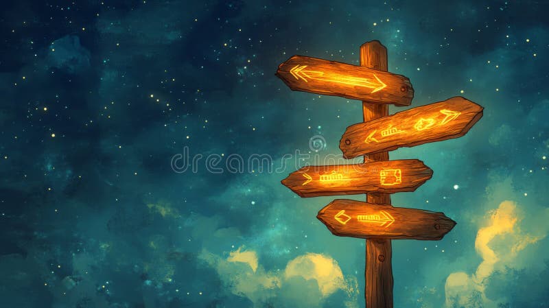 Pixel Art Signpost with Glowing Arrows Under a Starry Night Sky ...