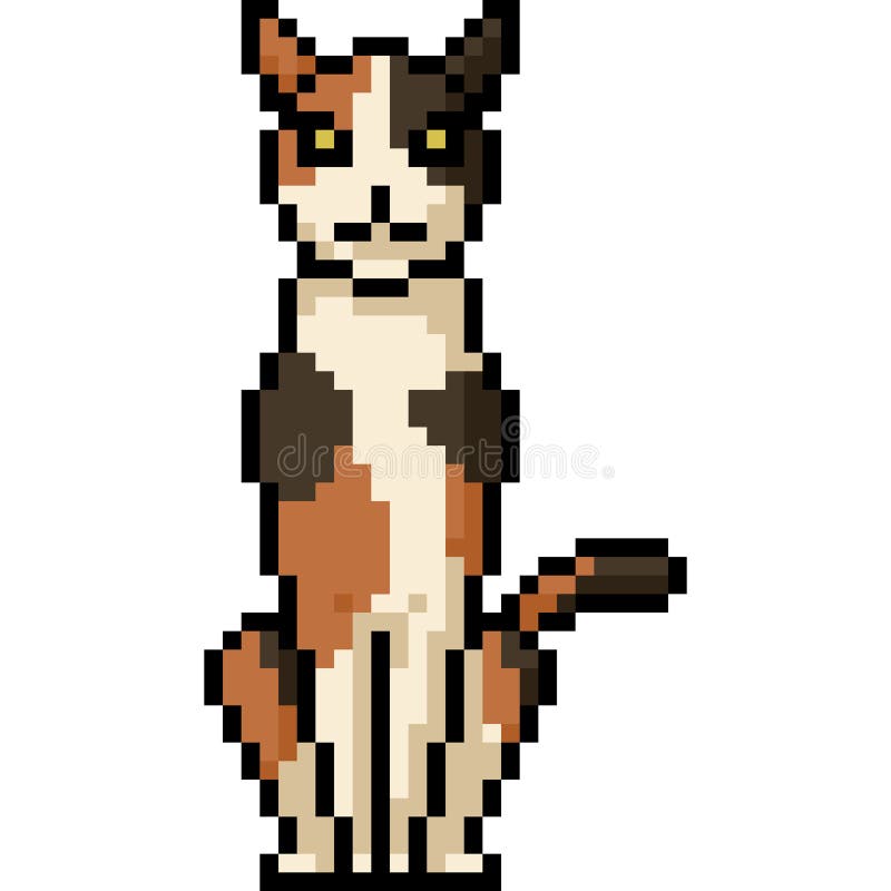 Pixel art slim cat sit stock vector. Illustration of front - 272560908