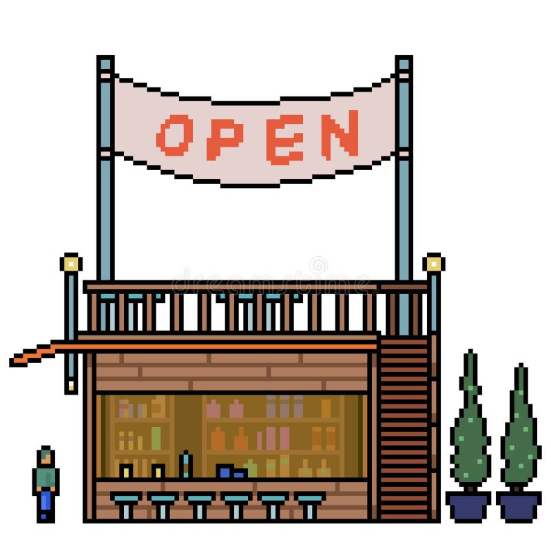 Pixel Art of Small Cozy Bar Stock Vector - Illustration of transparent ...