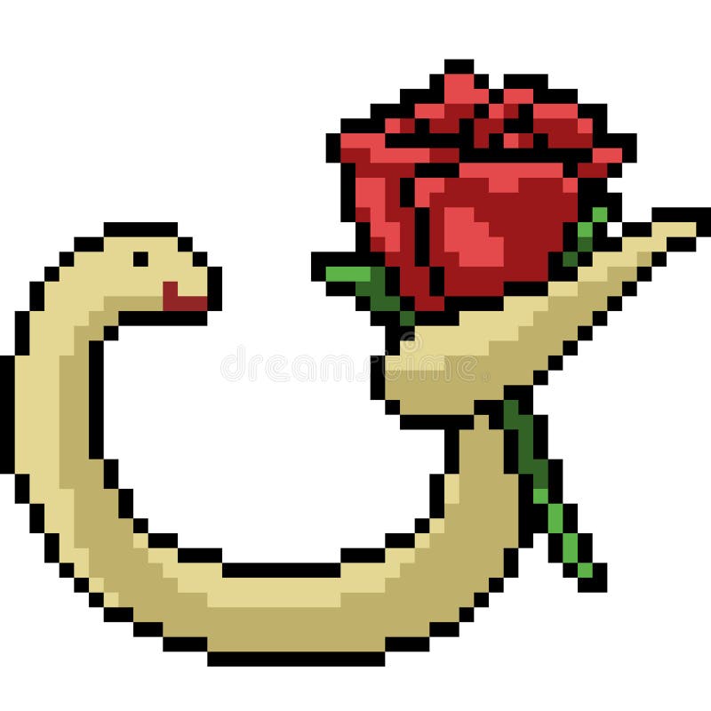 Pixel art snake hold rose stock vector. Illustration of white - 269875689