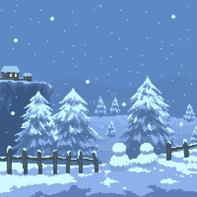 Pixel Art Snow Field Winter Stock Vector - Illustration of blue ...