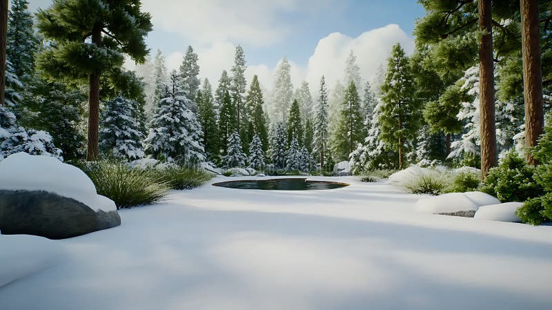 Pixel Art Snowy Forest Landscape with Pond Stock Illustration ...