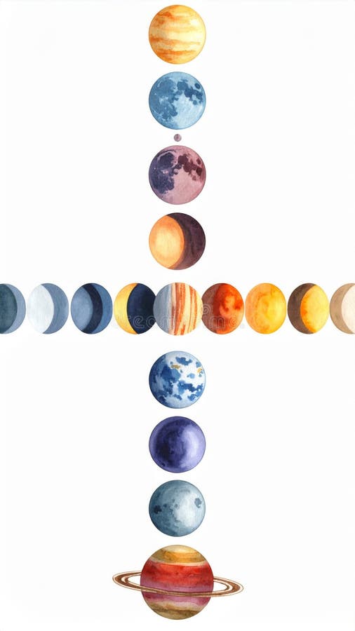 Pixel Art Solar System Planets in Vertical Arrangement Against White ...