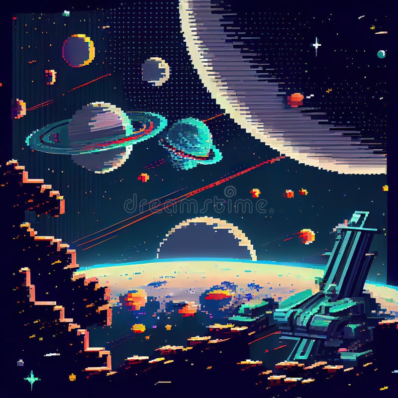 Pixel Art Space Background - Ai Generated Stock Illustration ...