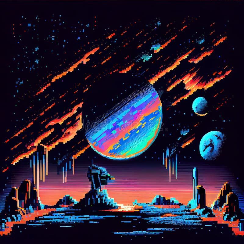 Pixel Art Space Background - Ai Generated Stock Illustration ...