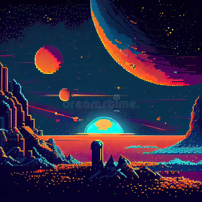 Pixel Art Moon Space Stock Illustrations – 362 Pixel Art Moon Space ...
