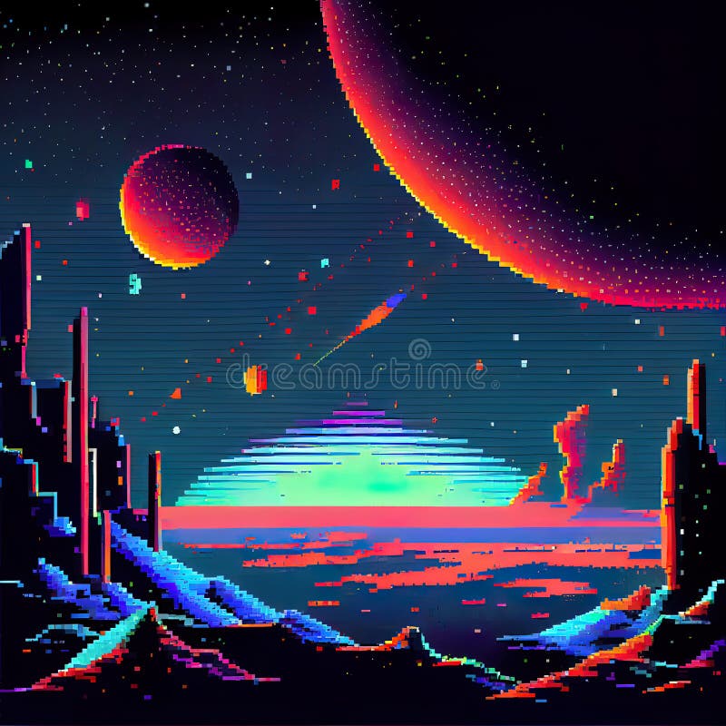 Pixel Art Space Background - Ai Generated Stock Illustration ...