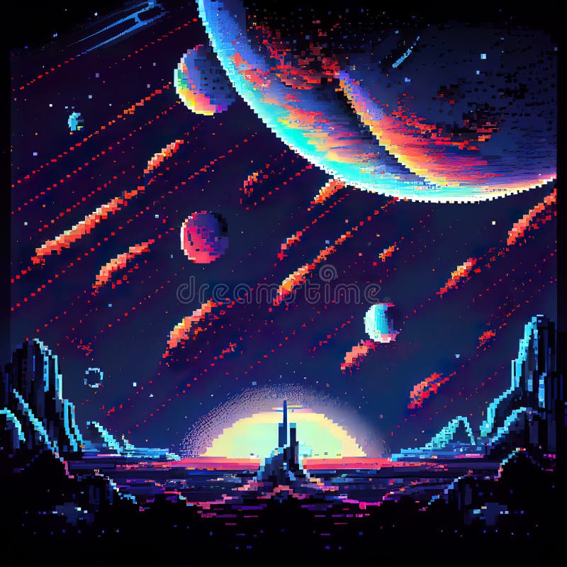 Pixel Art Moon Space Stock Illustrations – 362 Pixel Art Moon Space ...