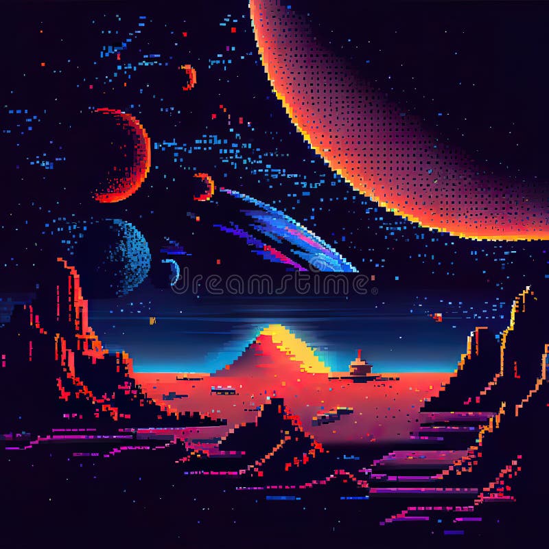 Pixel Art Space Background - Ai Generated Stock Illustration ...