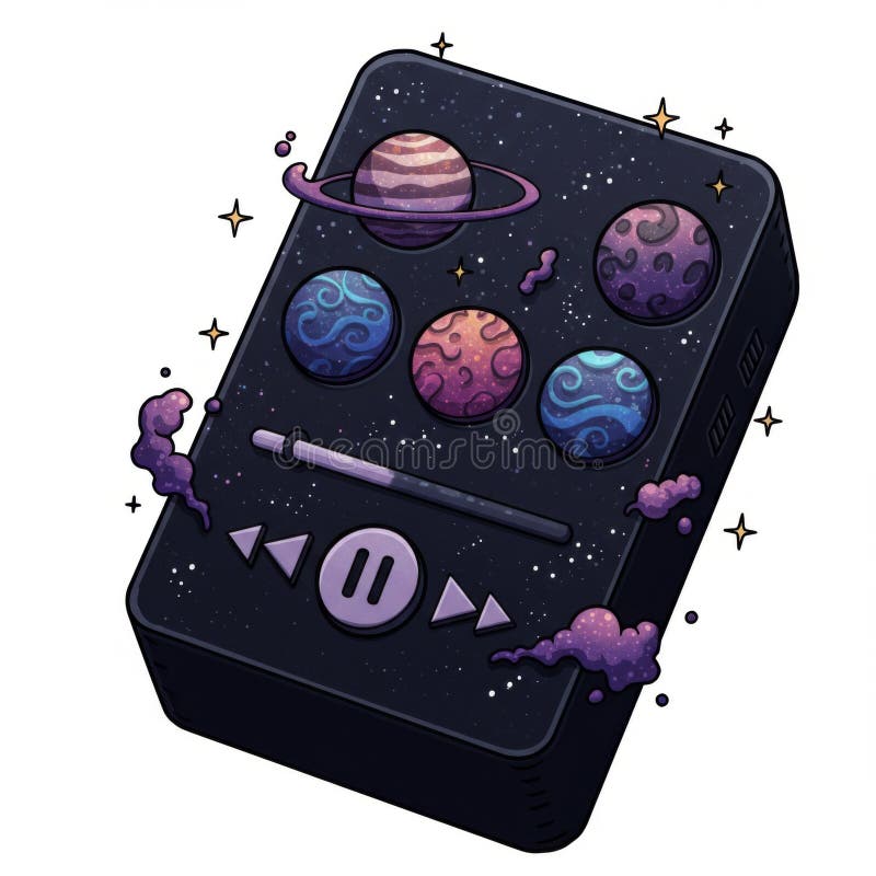 Pixel Art Space Music Player with Colorful Planets Stock Illustration ...