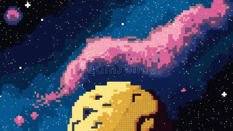 Pixel Art Space Scene, Celestial Body and Pink High Quality Image Stock ...