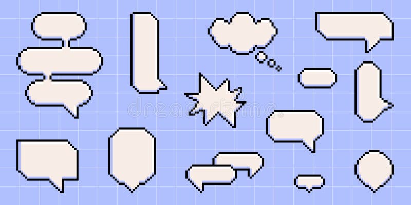 Pixel Art Speech Bubble Collection on Blue Grid Stock Vector ...