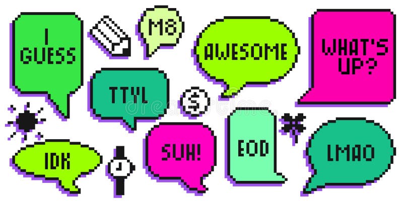 Pixel Art Speech Bubbles Set in Bright Colors Stock Vector ...