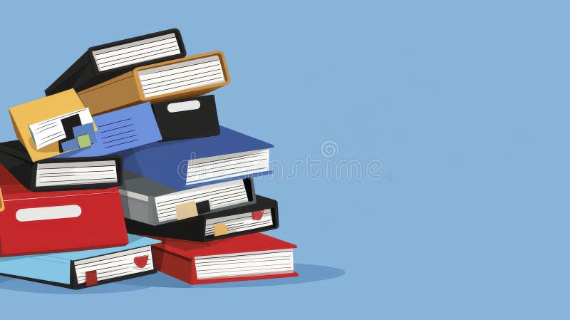 Pixel Art Stack of Colorful Books and Binders on Blue Background Stock ...