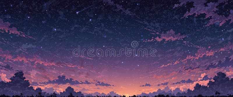 Pixel Art Star Sky at Evening Background with Beautiful Purple Sky ...