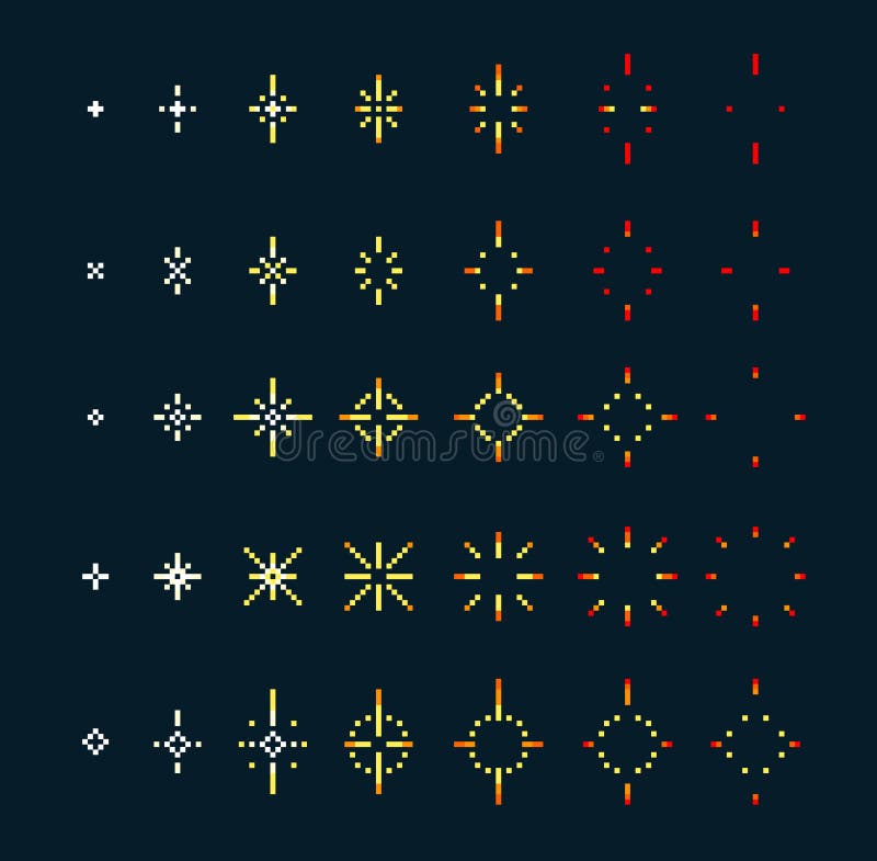 Pixel Art Stars. Game Icons Set. the Effect of Sparkling Stars for ...