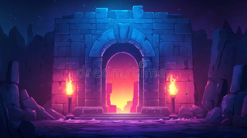 Pixel Art Stone Archway at Night Stock Illustration - Illustration of ...
