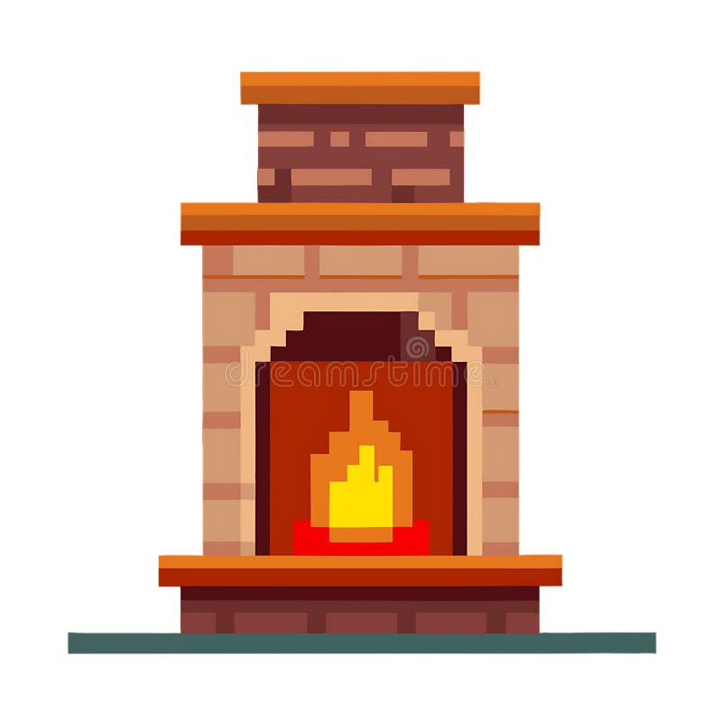 Pixel Art of Stone and Brick Fireplace with Warm Flames Stock Image ...