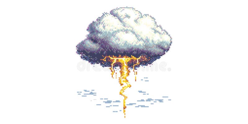 Pixel Art Storm Cloud with Lightning Isolated on Transparent Background ...