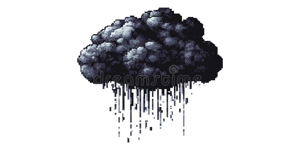 Pixel Art Storm Cloud with Rain Isolated on Transparent Background ...