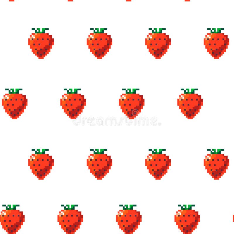 Pixel Art Strawberry Seamless Pattern Stock Illustration - Illustration ...