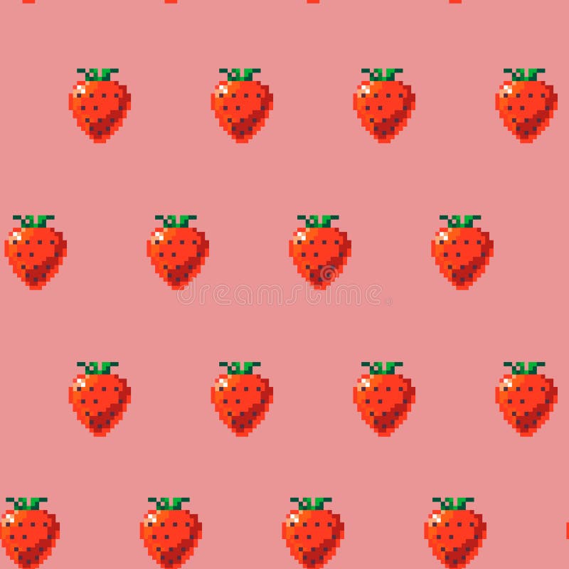 Pixel Art Strawberry Seamless Pattern Stock Vector - Illustration of ...